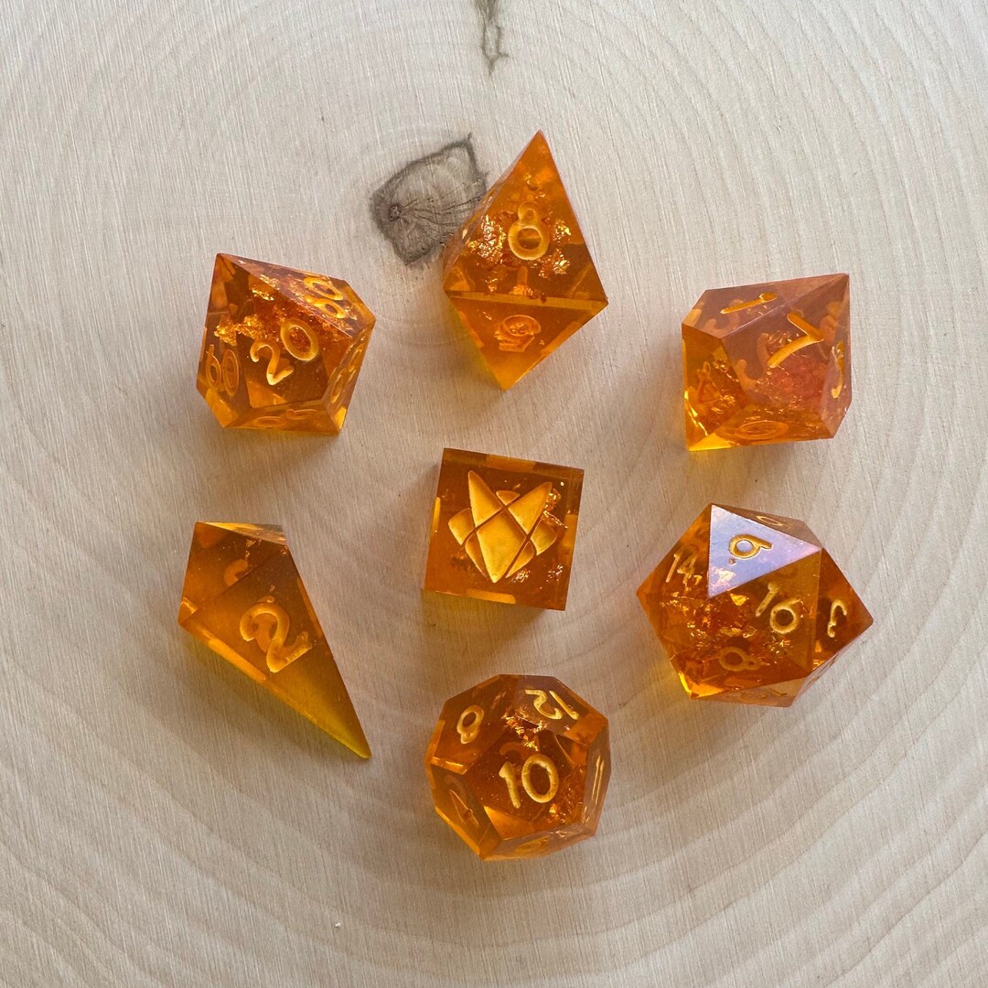 Lost Amber - Full Polyhedral Sharp Edge Dice Set - Honey Amber ...