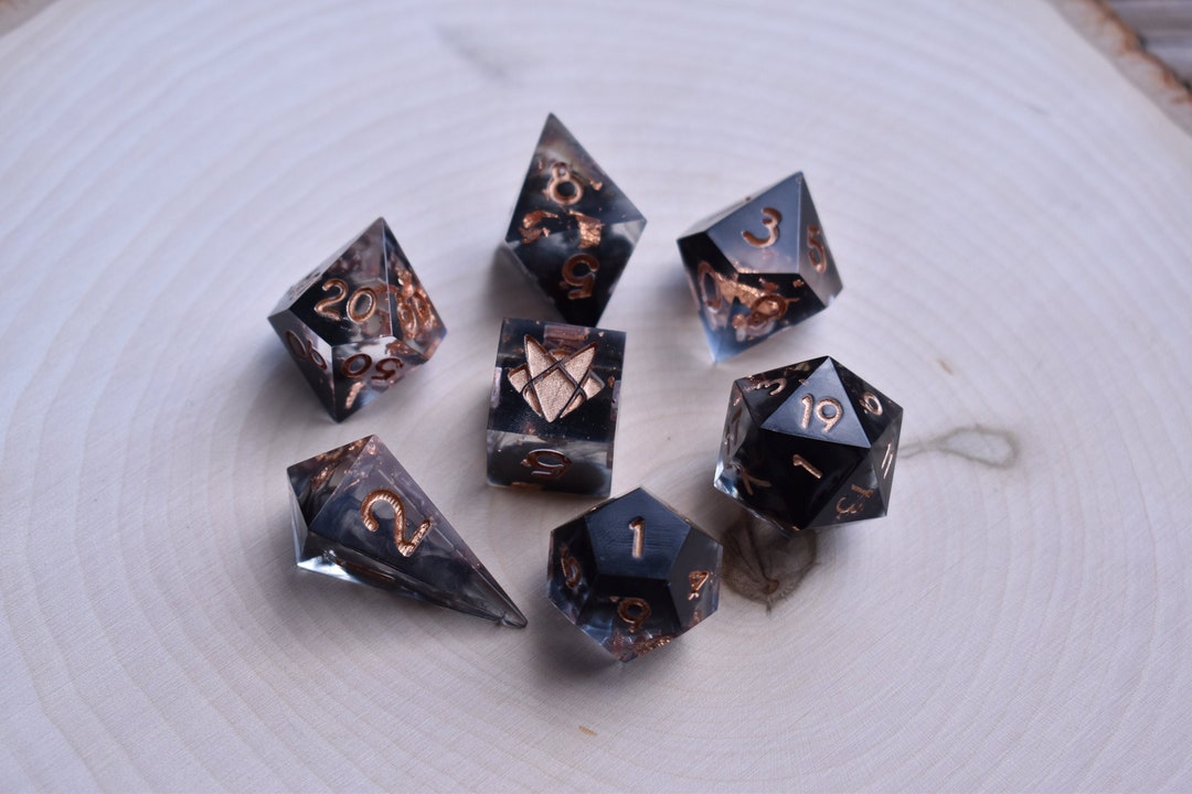 Cursed Dread - Full Polyhedral Sharp Edge Dice Set - Black and Copper ...