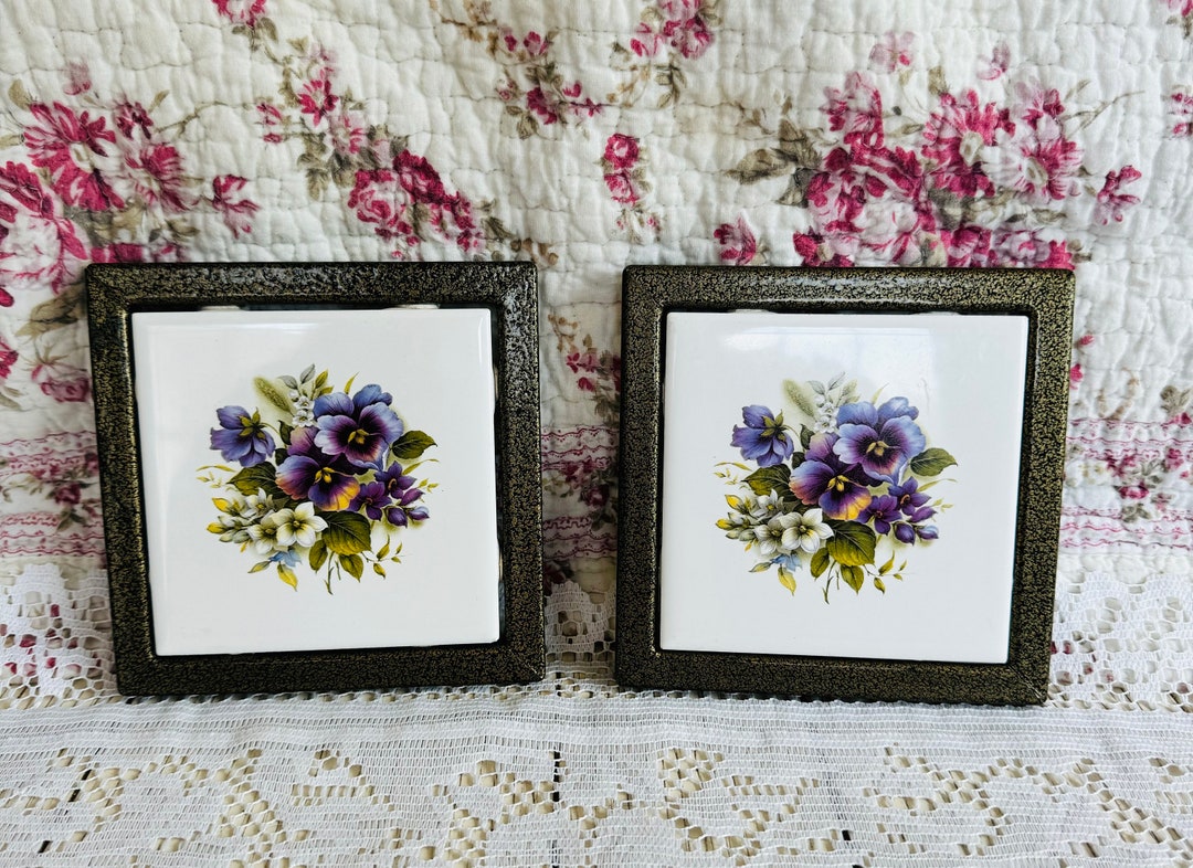 Vintage Trivet Purple Pansies and Flowers - Etsy