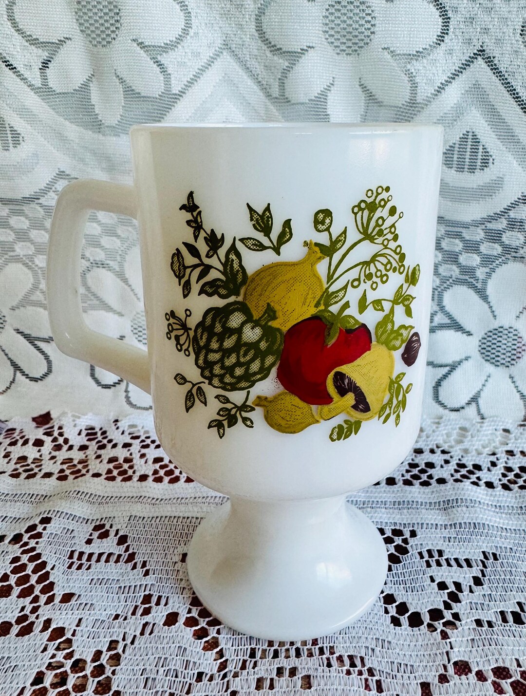 Vintage Corning Ware “spice of Life” Milk Glass Pedestal Mugs - Etsy