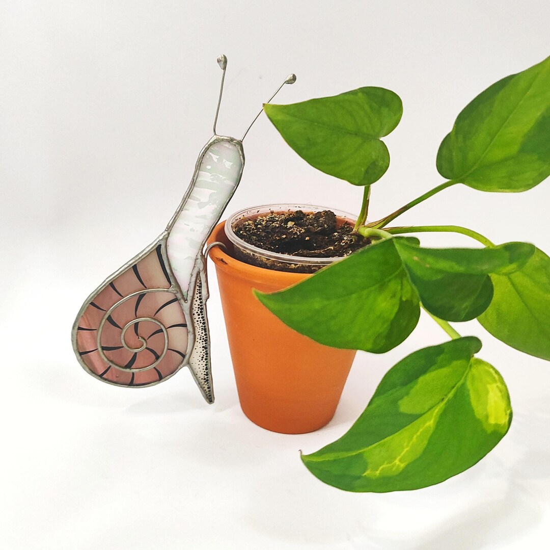 Stained Glass Snail With Pattern Glass Snail for Flower Pot Stained ...