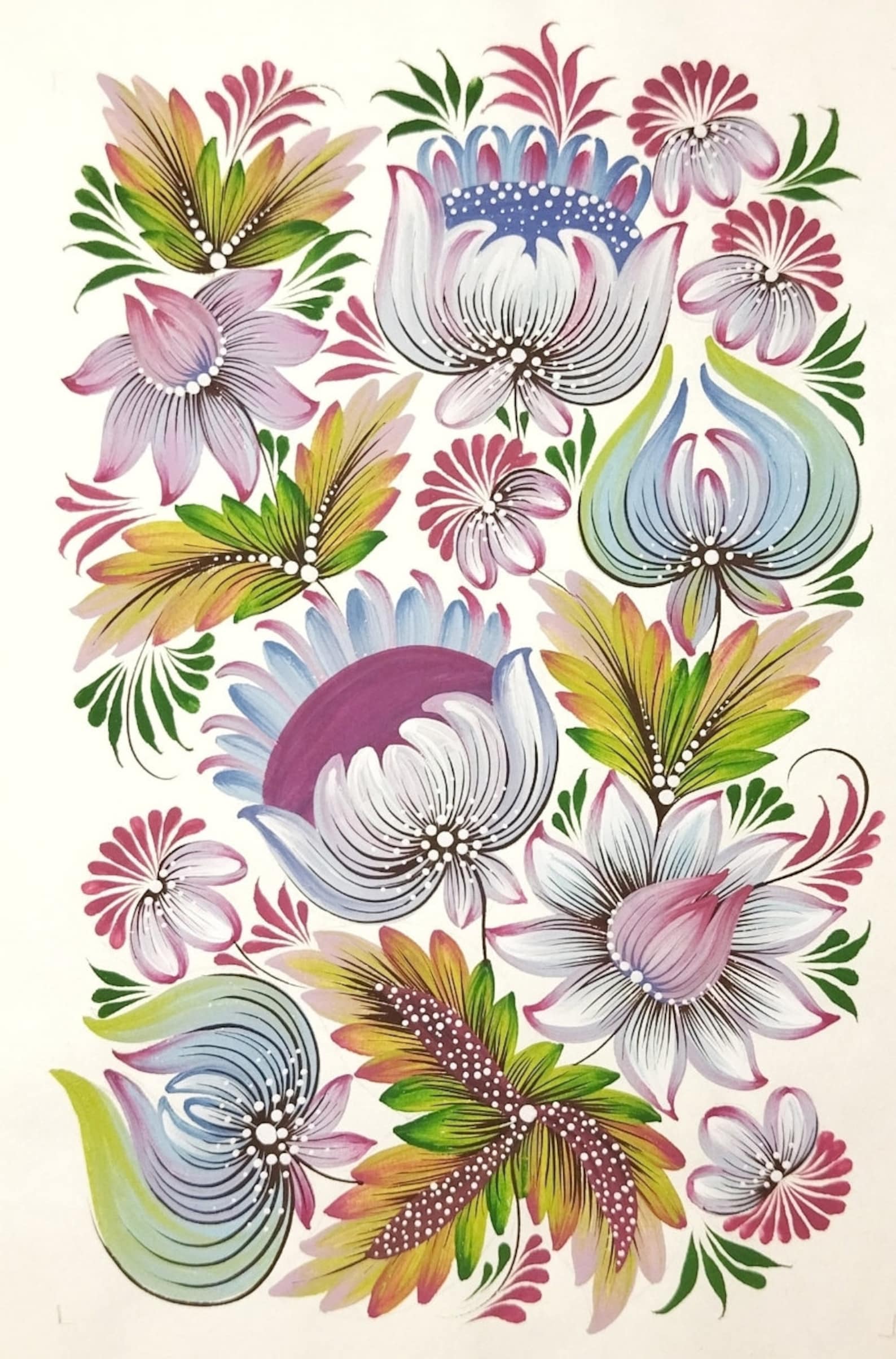 Petrykivka Painting Exercises | Floral Coloring Page (digital Download ...