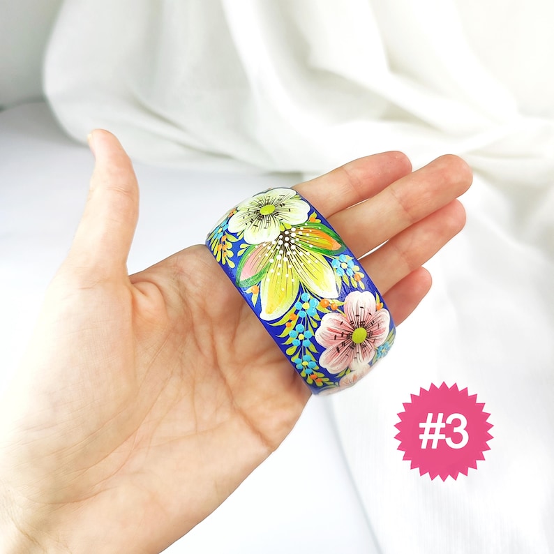 Hand-painted Wooden Bangle Bracelet – Petrykivka Ukrainian Folk Art ...