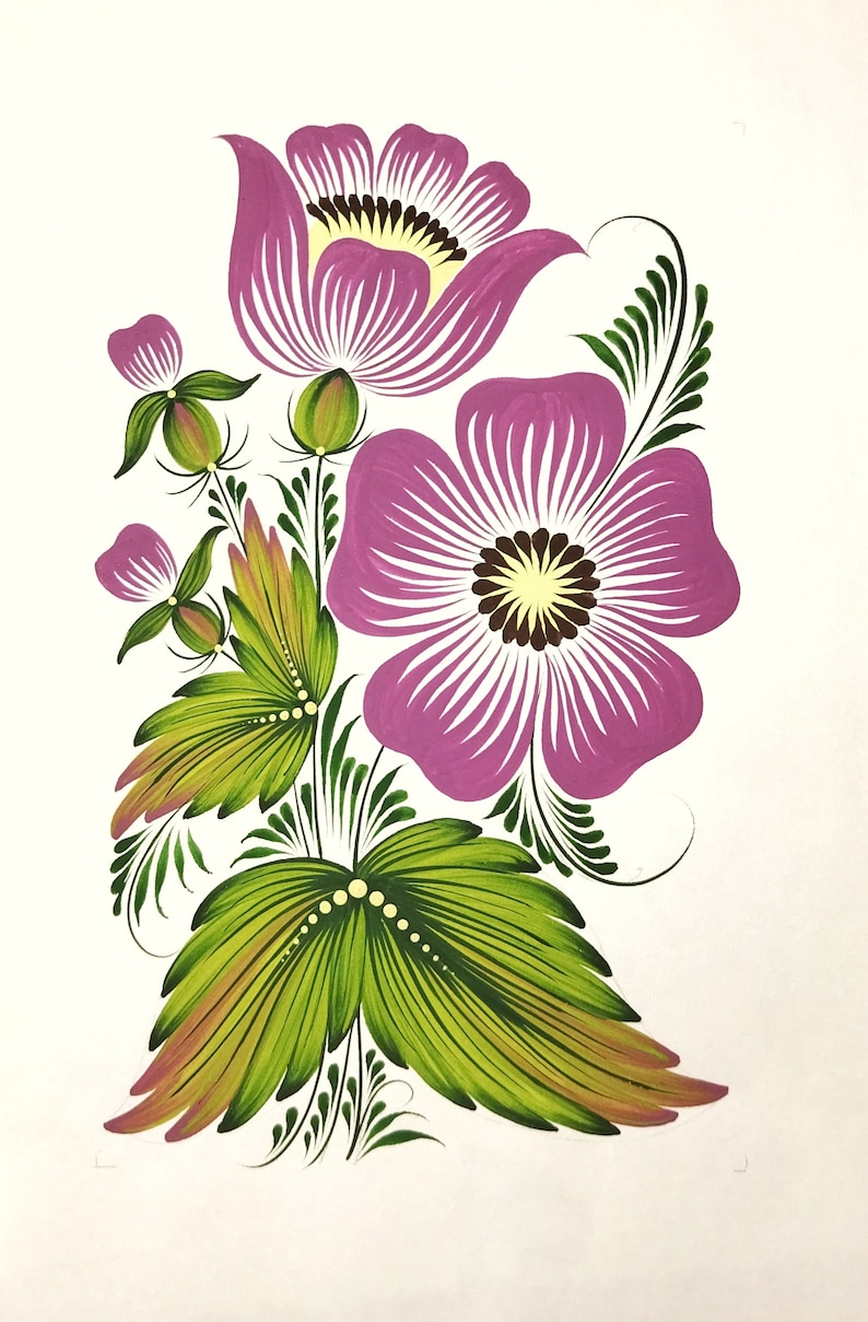 Coloring Page With Petrykivka Painting. Training Exercises for - Etsy