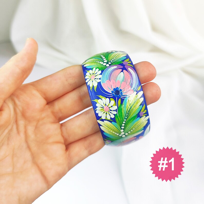 Hand-painted Wooden Bangle Bracelet – Petrykivka Ukrainian Folk Art ...