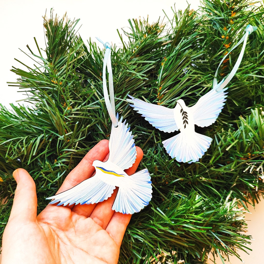 Christmas Decor Dove of Peace Made of Wood, Handmade Decorated With ...