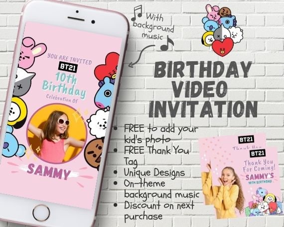 BT21 Theme Birthday Video Invitation Bts Butter BTS Birthday - Etsy