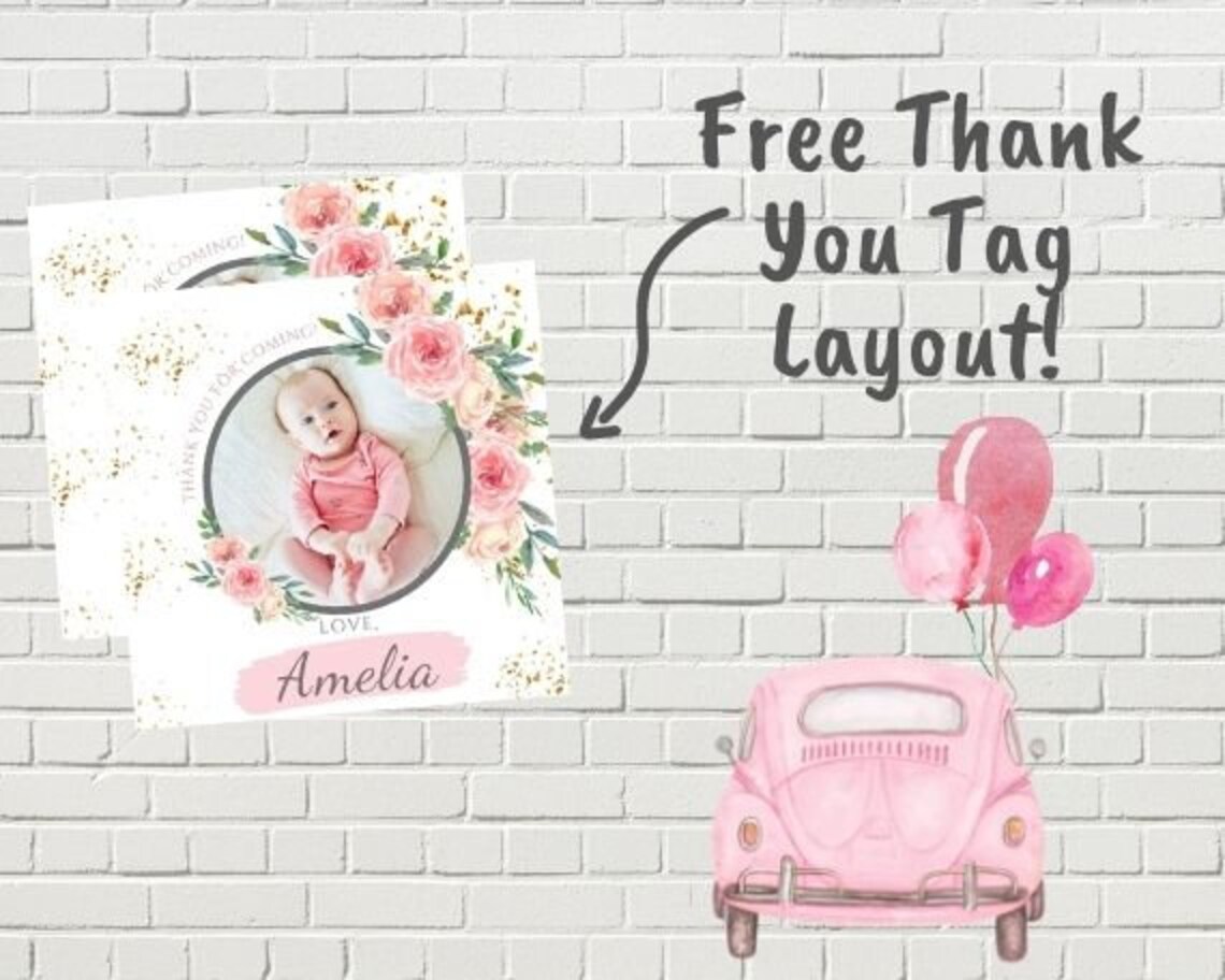 Drive-by Baptism Video Invitation Pink Flowers Invitation for Girls ...