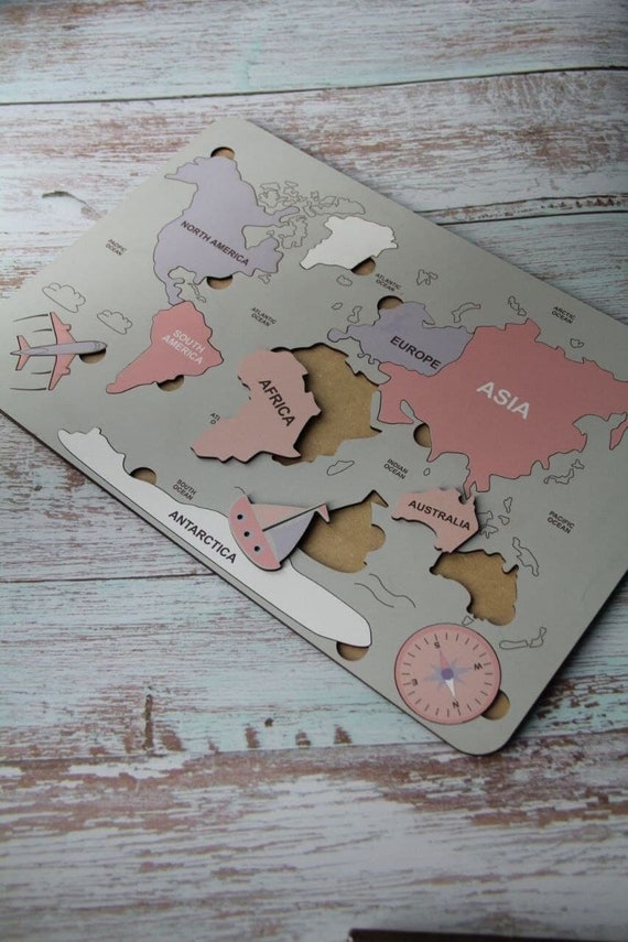 Wooden World Map Puzzle Montessori Map for Kids - Etsy