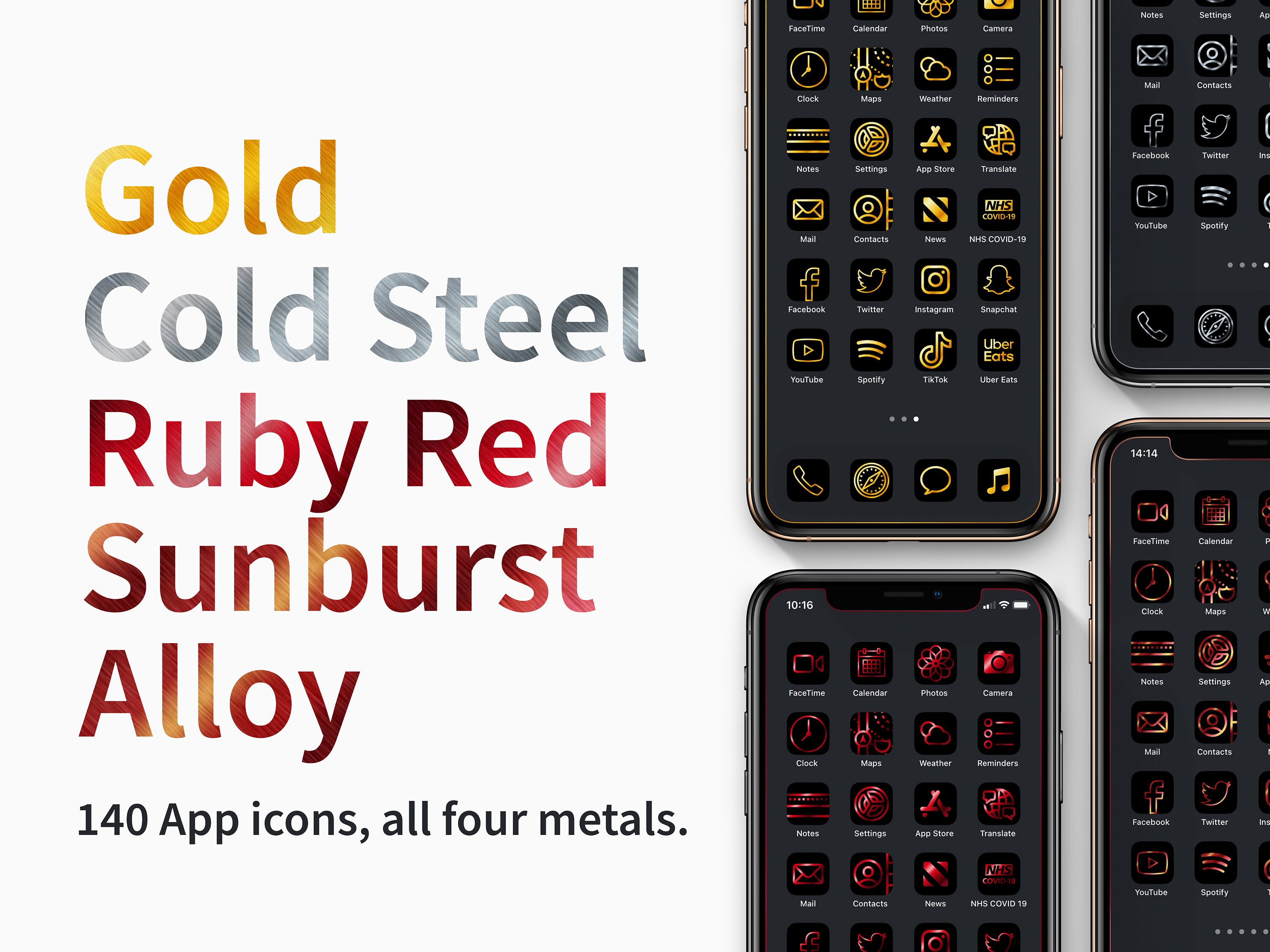 140 Metal Ios App Icon Pack | All Four Metals | Gold/cold Steel/ruby ...