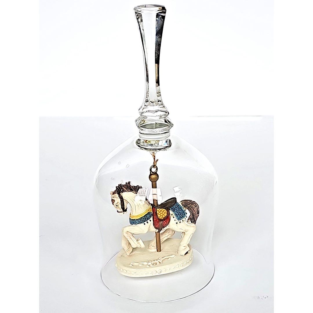 Vintage White Carousel Horse Bell Glass Crystal Cut Multicolor M1036 ...
