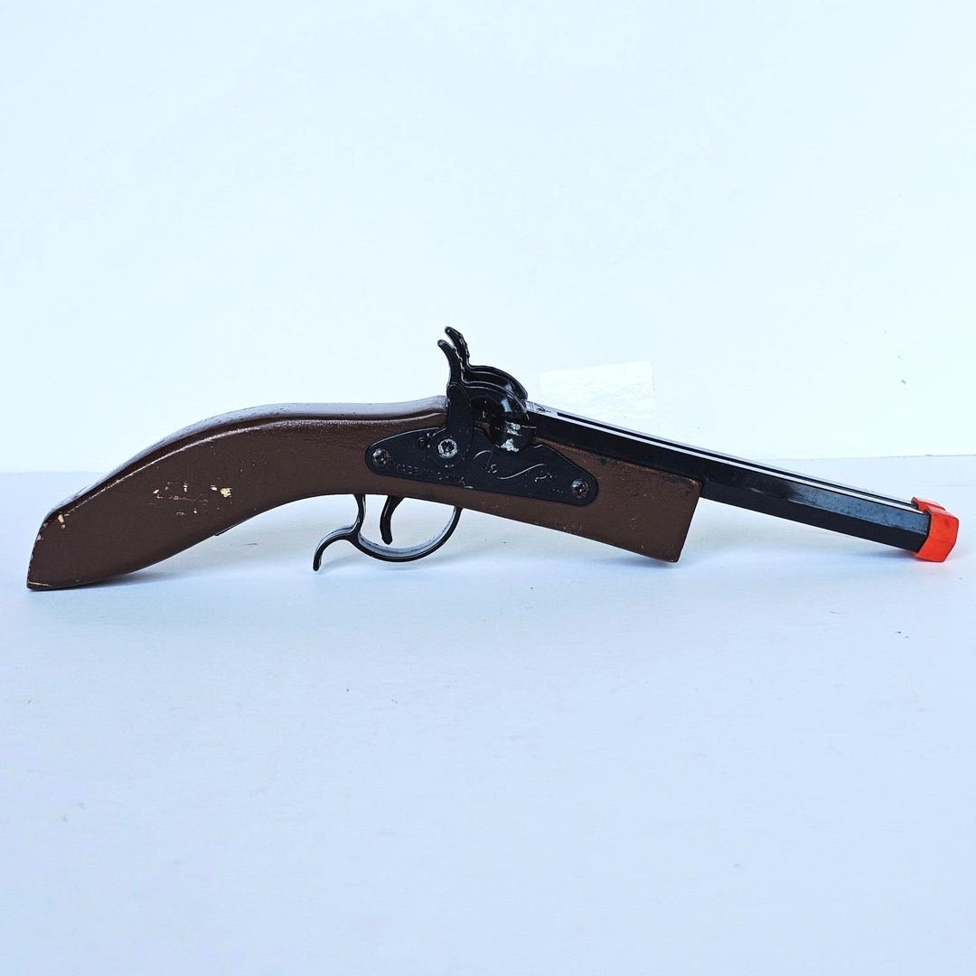 Vintage Double Hex Barrel Flintlock Pistol Cap Gun Replica Parris Toy ...