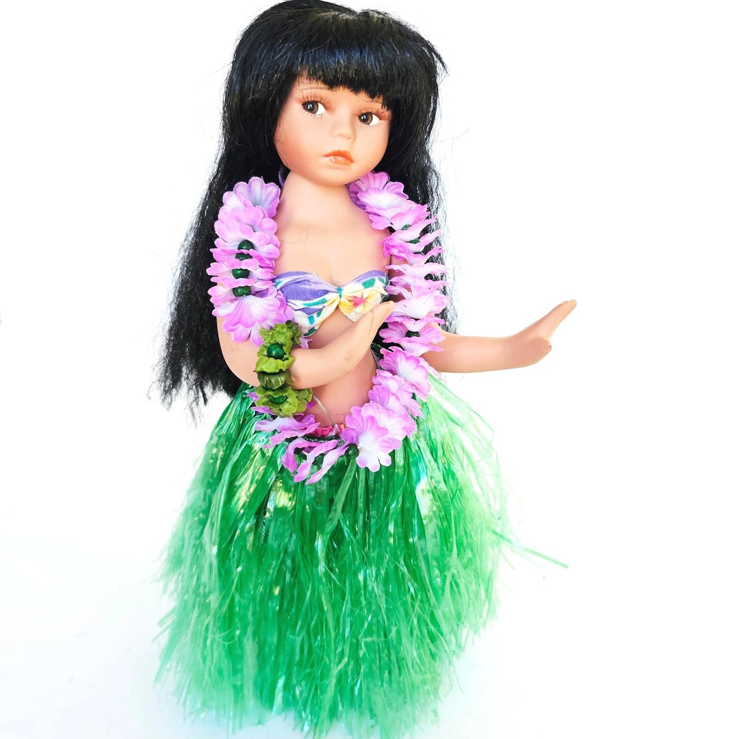 Hawaiian Hula Dancing Girl Doll Porcelain Milestone Vintage Lei ...