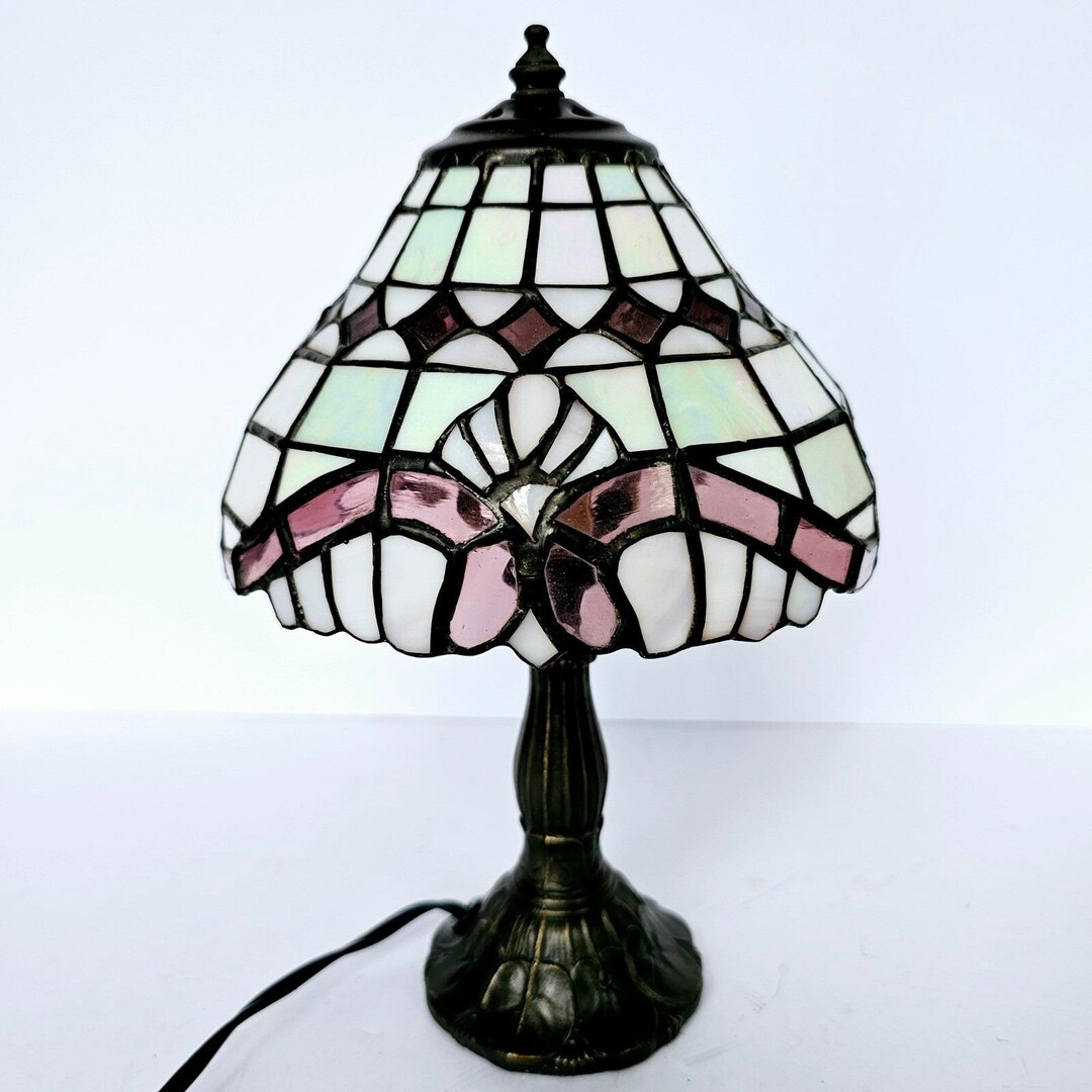 Vintage Tiffa-mini Table Lamp With Slag Glass Dome Shade Tested Working ...