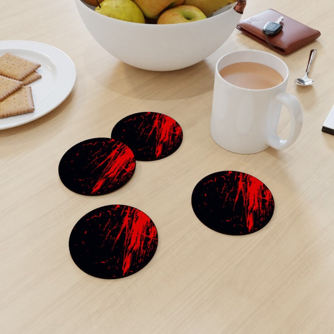 BLOOD RED SPLATTER Funky Set of Four Drink Coasters, Available in Round ...