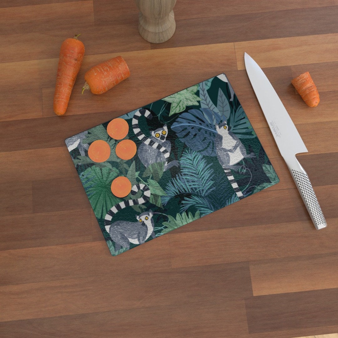 LEAVES AND LEMURS Glass Chopping Mat/worktop Saver Available in 3 Sizes ...