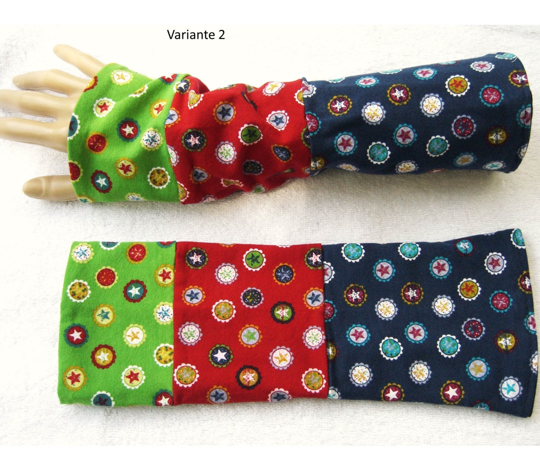 Wrist Warmers, Cuffs, Patchwork, Colorful, Ornaments, Green, Red, Blue ...
