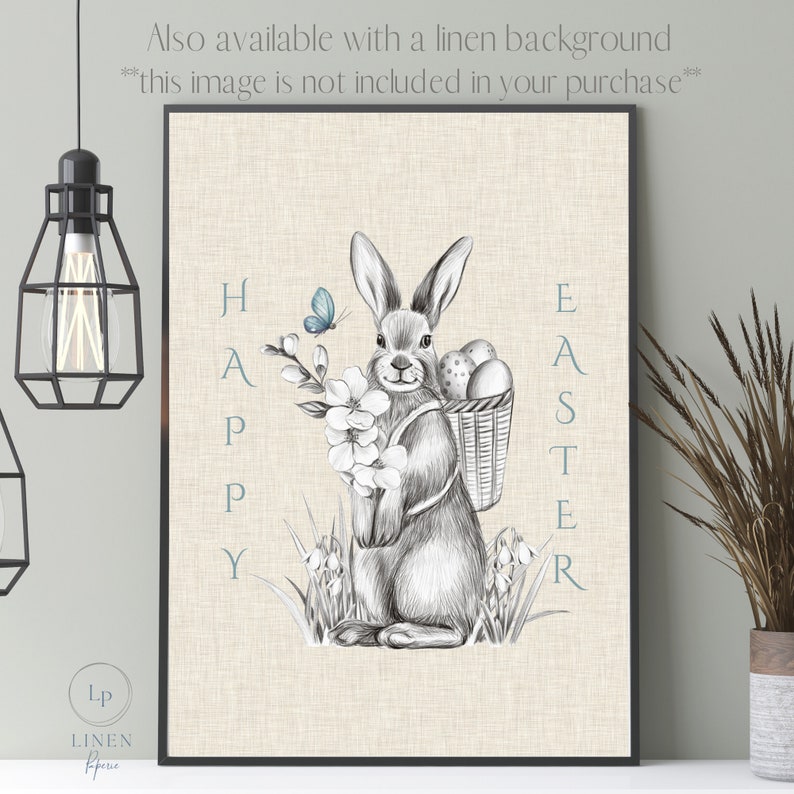 Easter Bunny Printable Wall Art Happy Easter Home Decor Minimalist ...