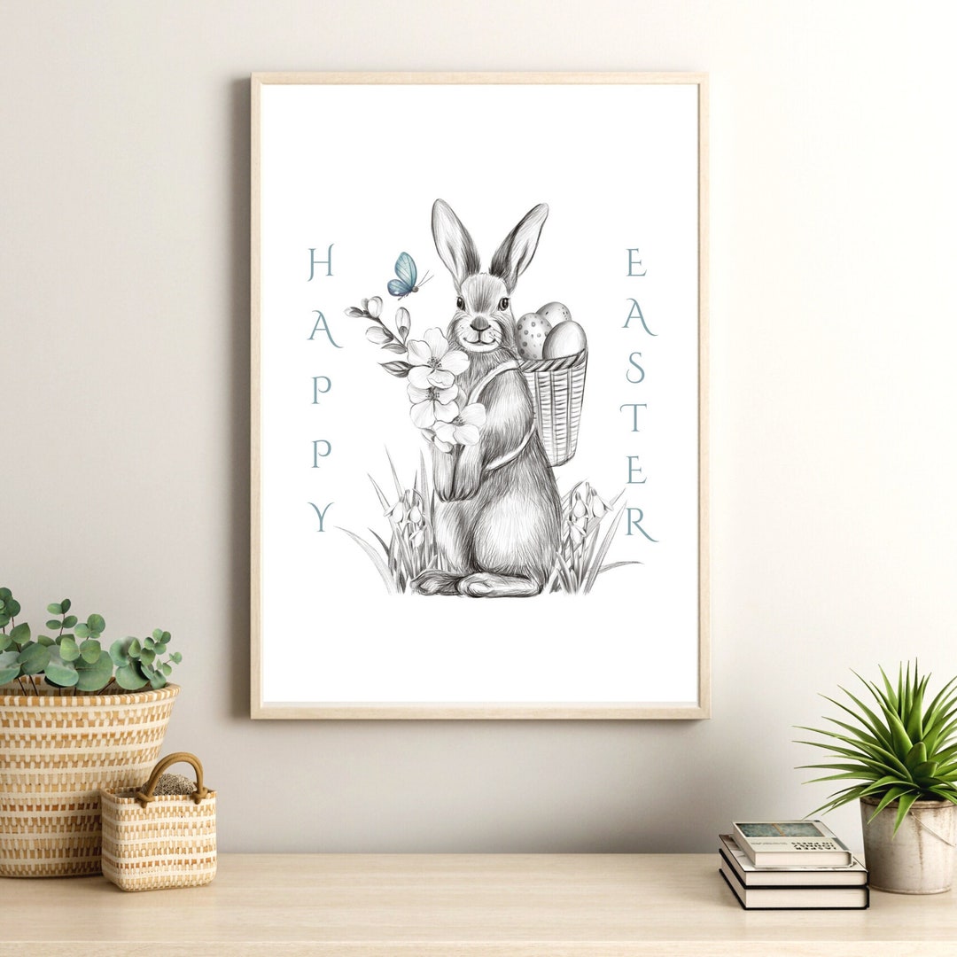 Easter Bunny Printable Wall Art Happy Easter Home Decor Minimalist ...