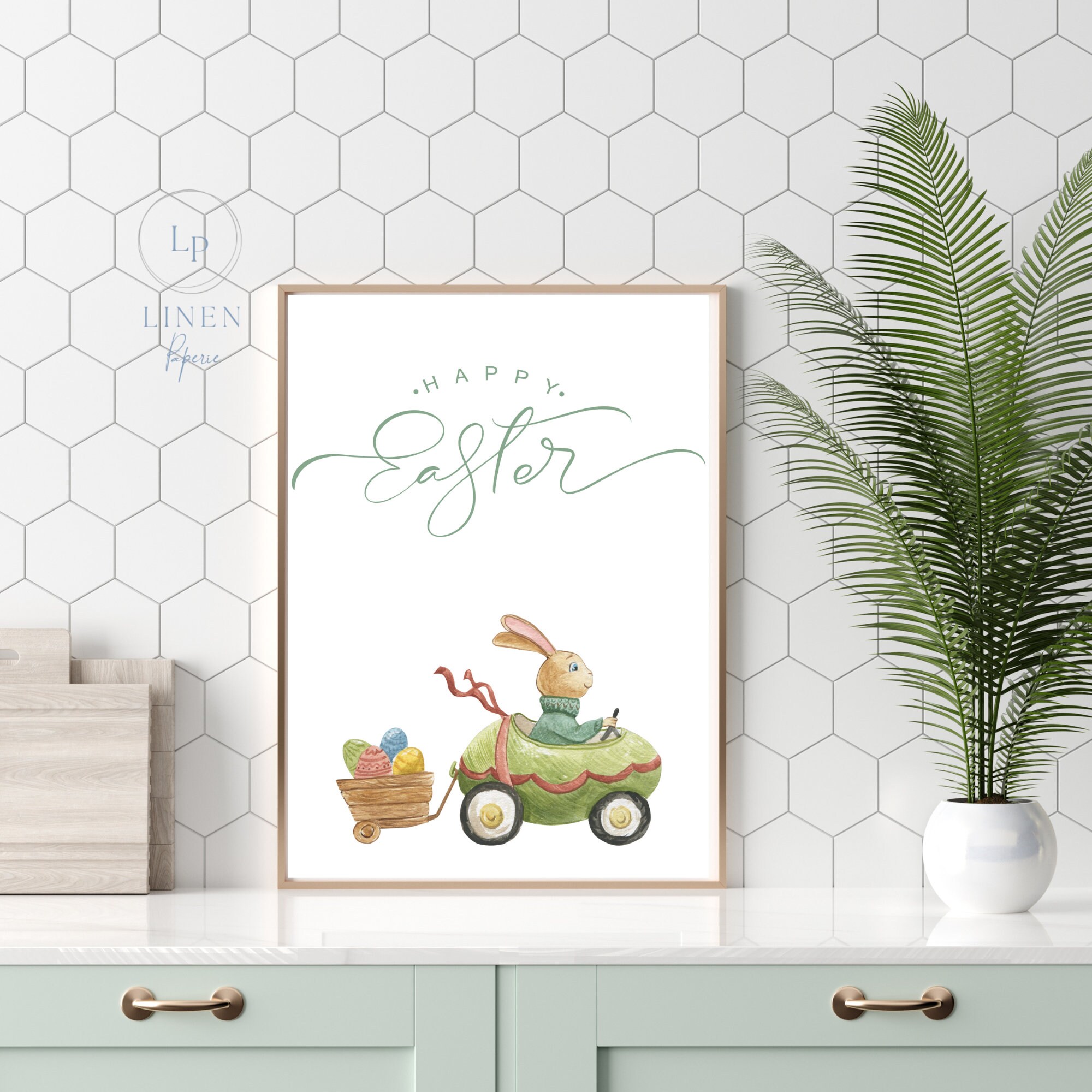 Easter Bunny Wall Art Happy Easter Home Decor Watercolor Easter Art ...