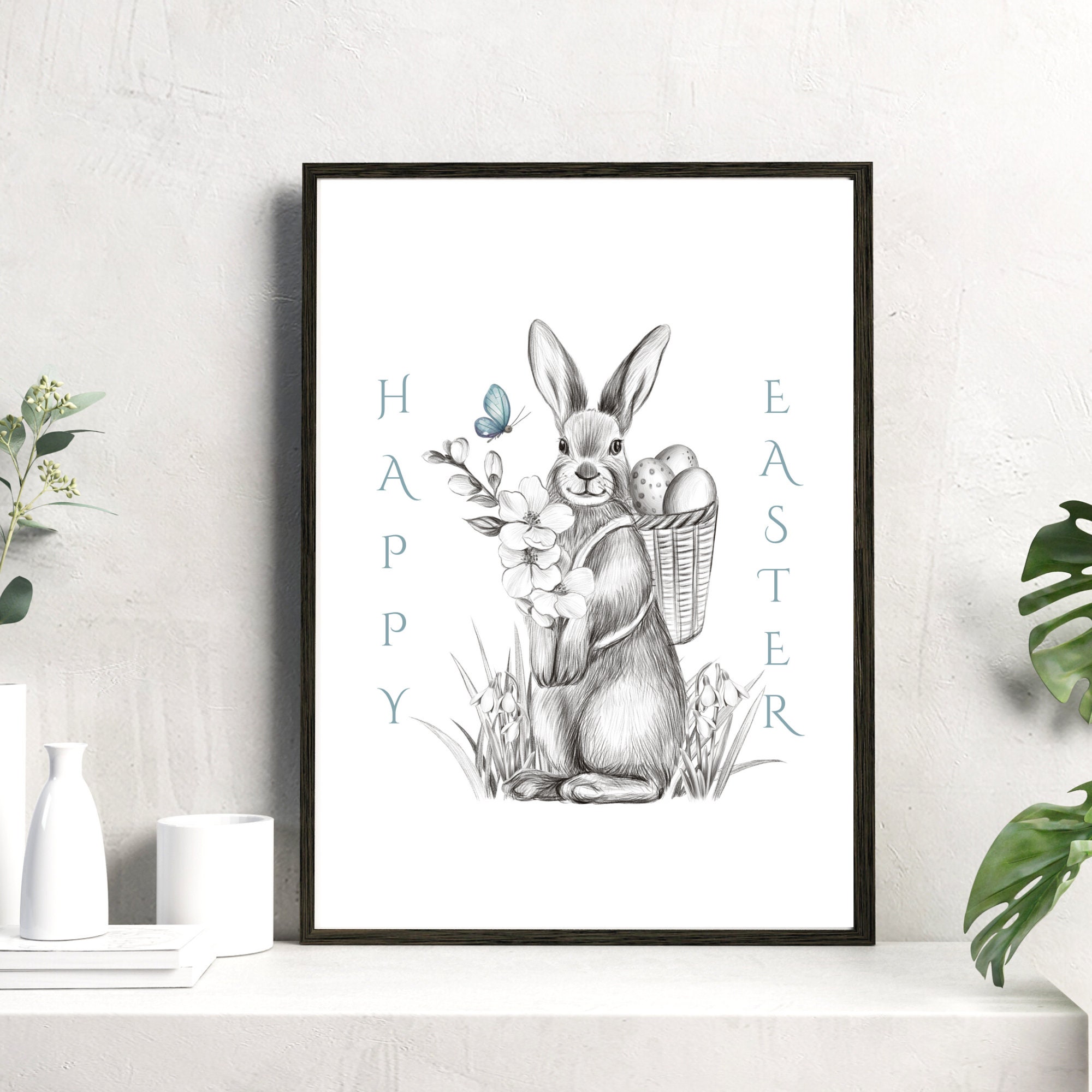 Easter Bunny Printable Wall Art Happy Easter Home Decor Minimalist ...