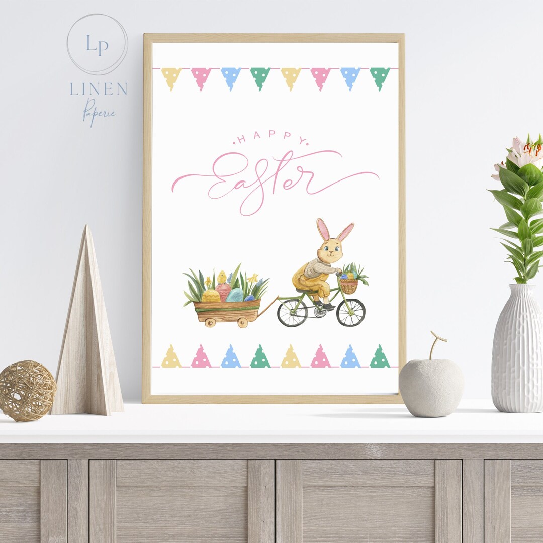Easter Bunny Wall Art Happy Easter Home Decor Watercolor Easter Wall ...