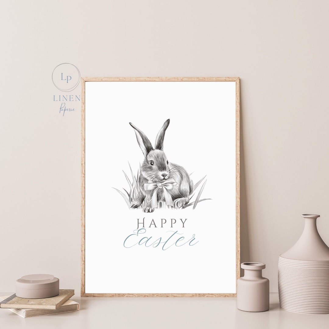 Easter Bunny Printable Wall Art Happy Easter Home Decor Minimalist ...