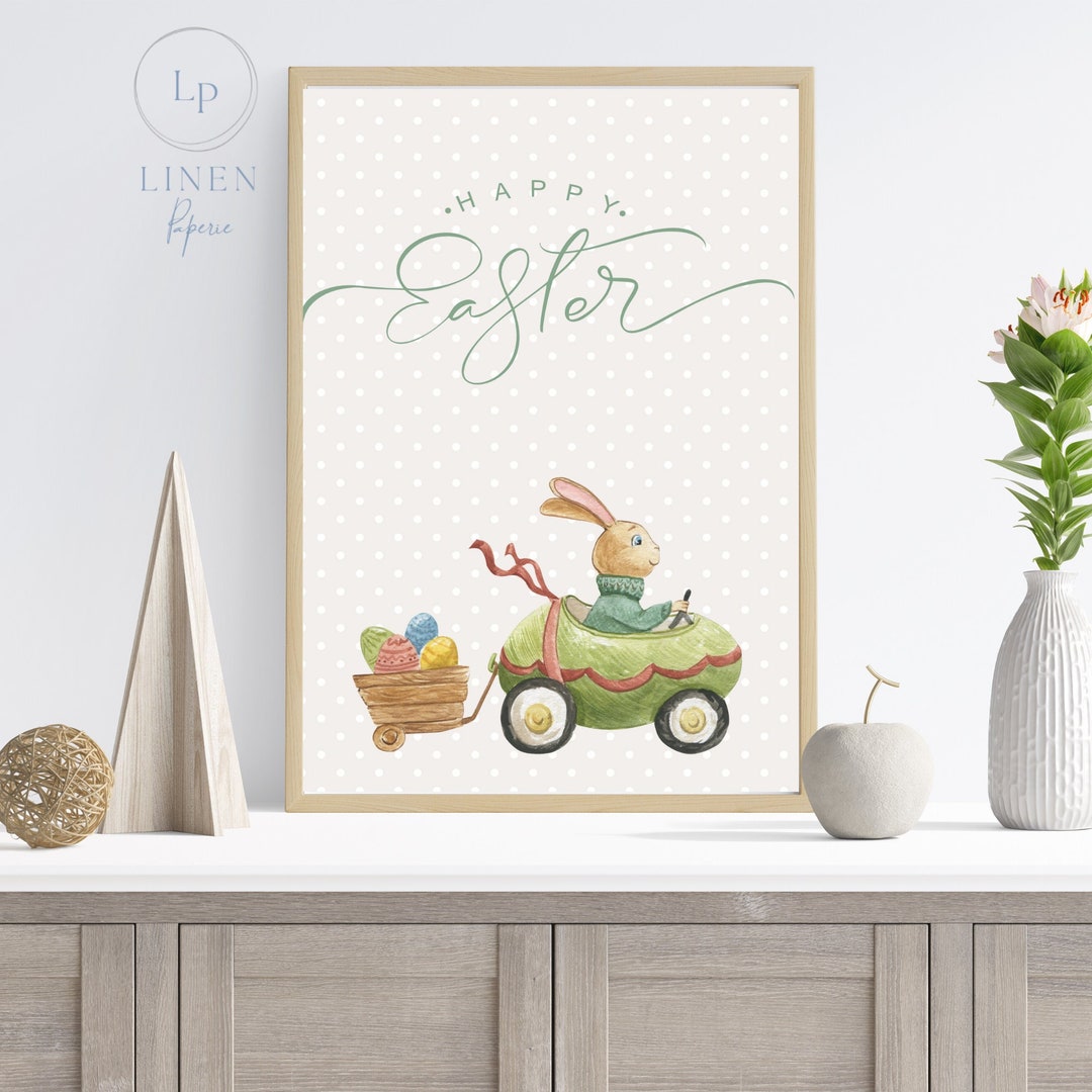 Easter Bunny Wall Art Happy Easter Home Decor Watercolor Easter Art ...