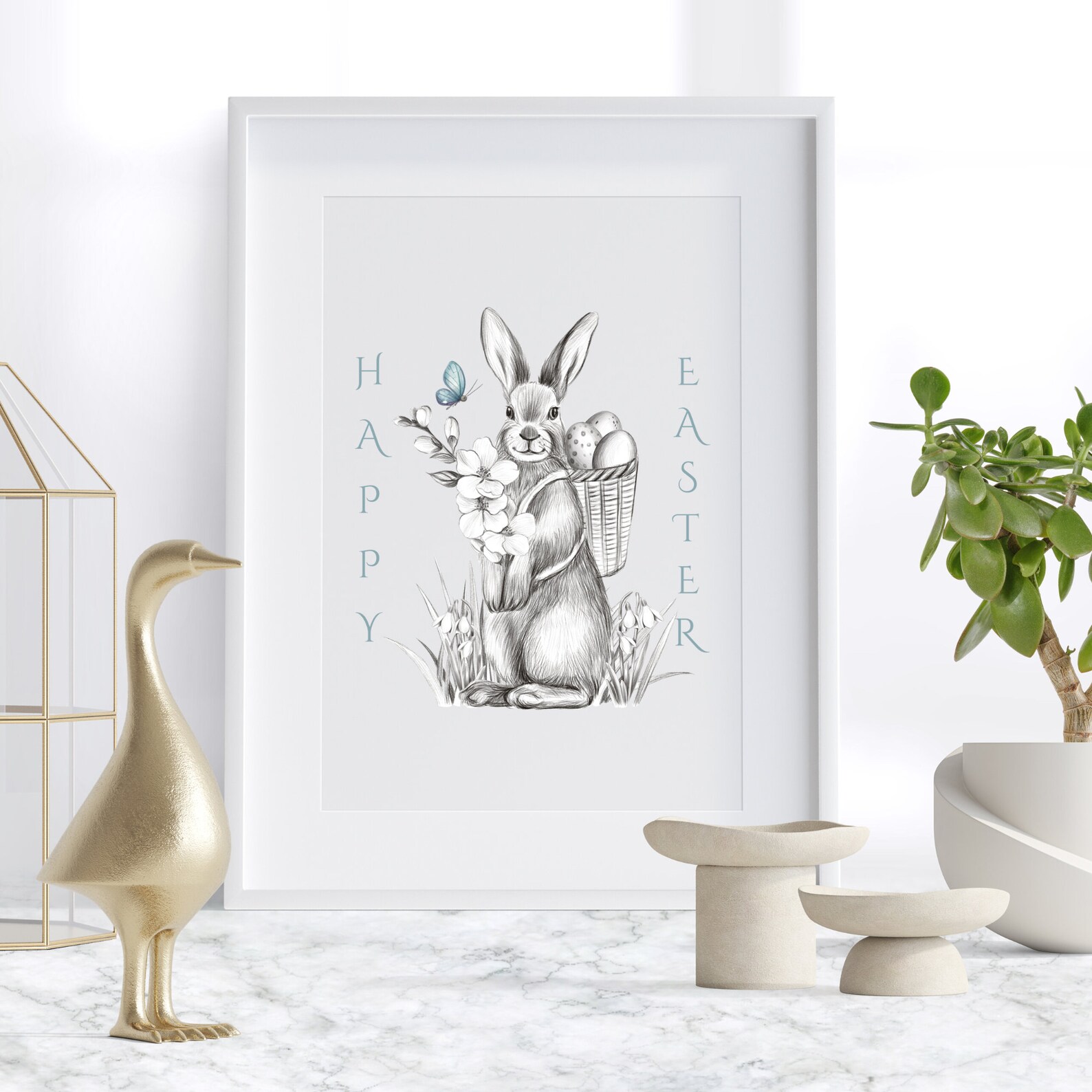 Easter Bunny Printable Wall Art Happy Easter Home Decor Minimalist ...