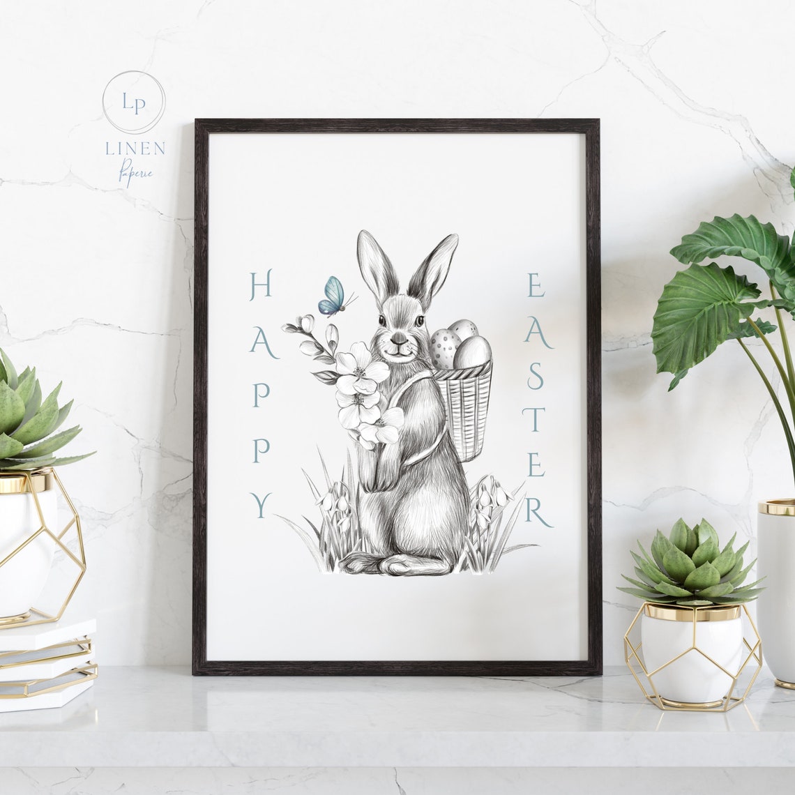 Easter Bunny Printable Wall Art Happy Easter Home Decor Minimalist ...