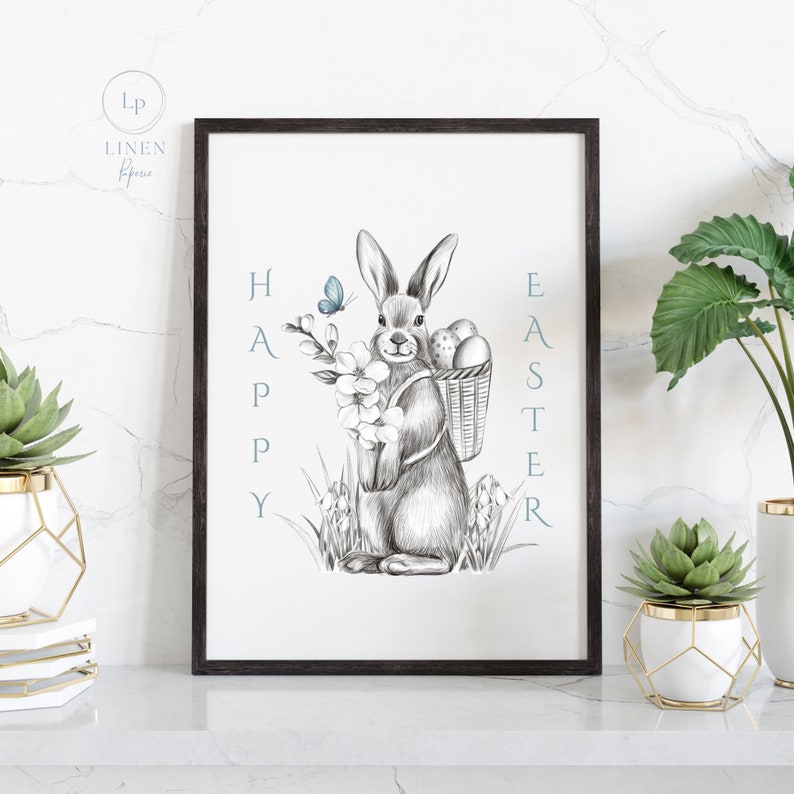 Easter Bunny Printable Wall Art Happy Easter Home Decor Minimalist ...