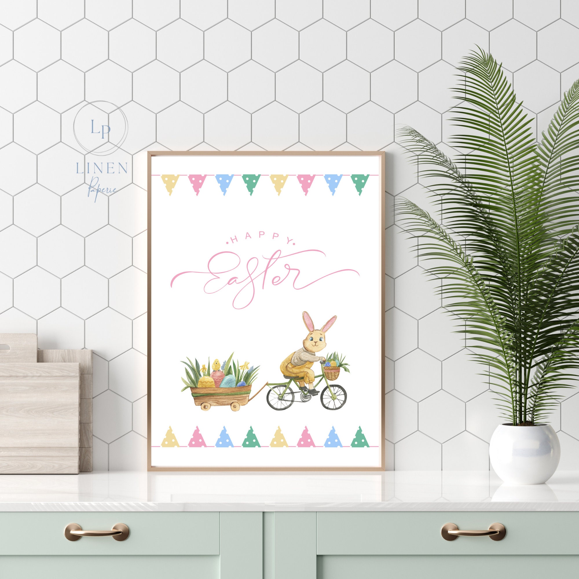 Easter Bunny Wall Art Happy Easter Home Decor Watercolor Easter Wall ...