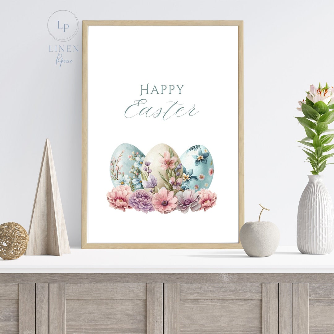 Easter Eggs Printable Wall Art Happy Easter Decor Minimalist Decor ...