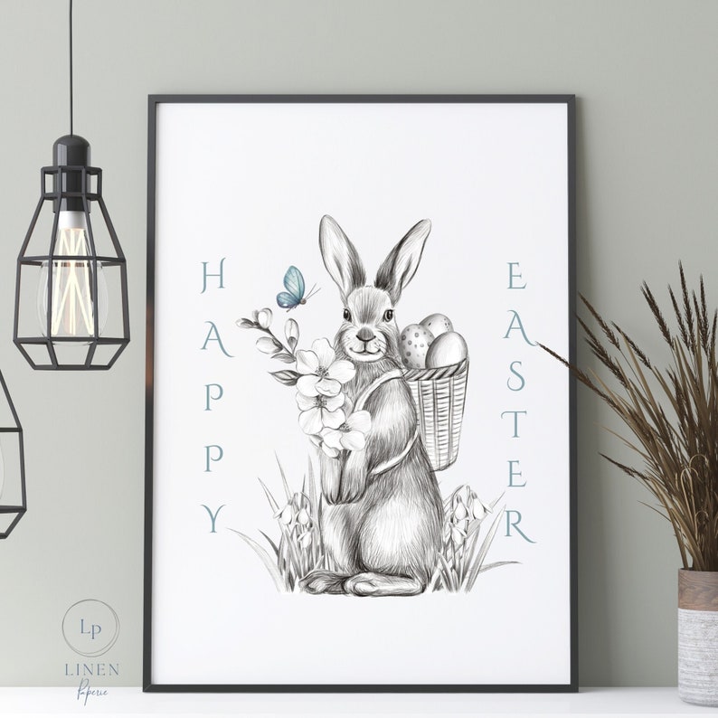Easter Bunny Printable Wall Art Happy Easter Home Decor Minimalist ...