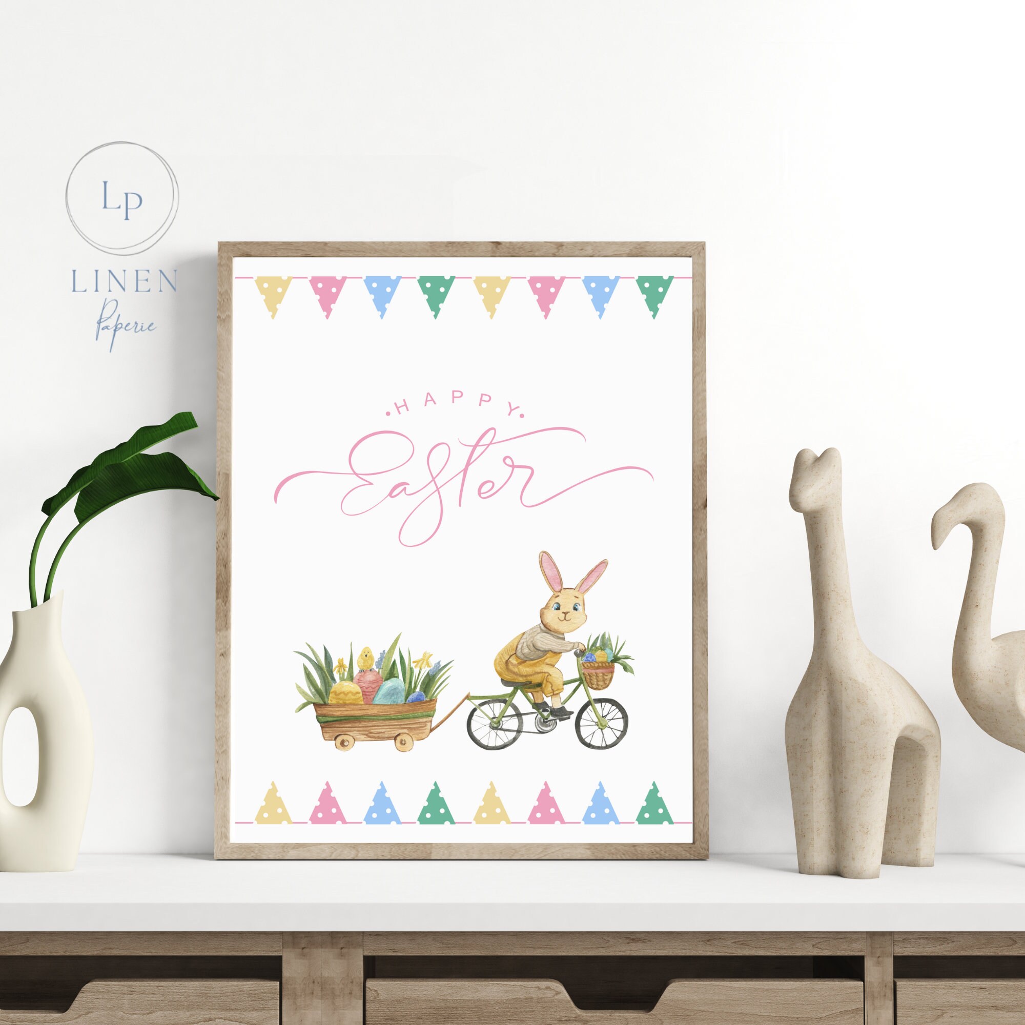 Easter Bunny Wall Art Happy Easter Home Decor Watercolor Easter Wall ...