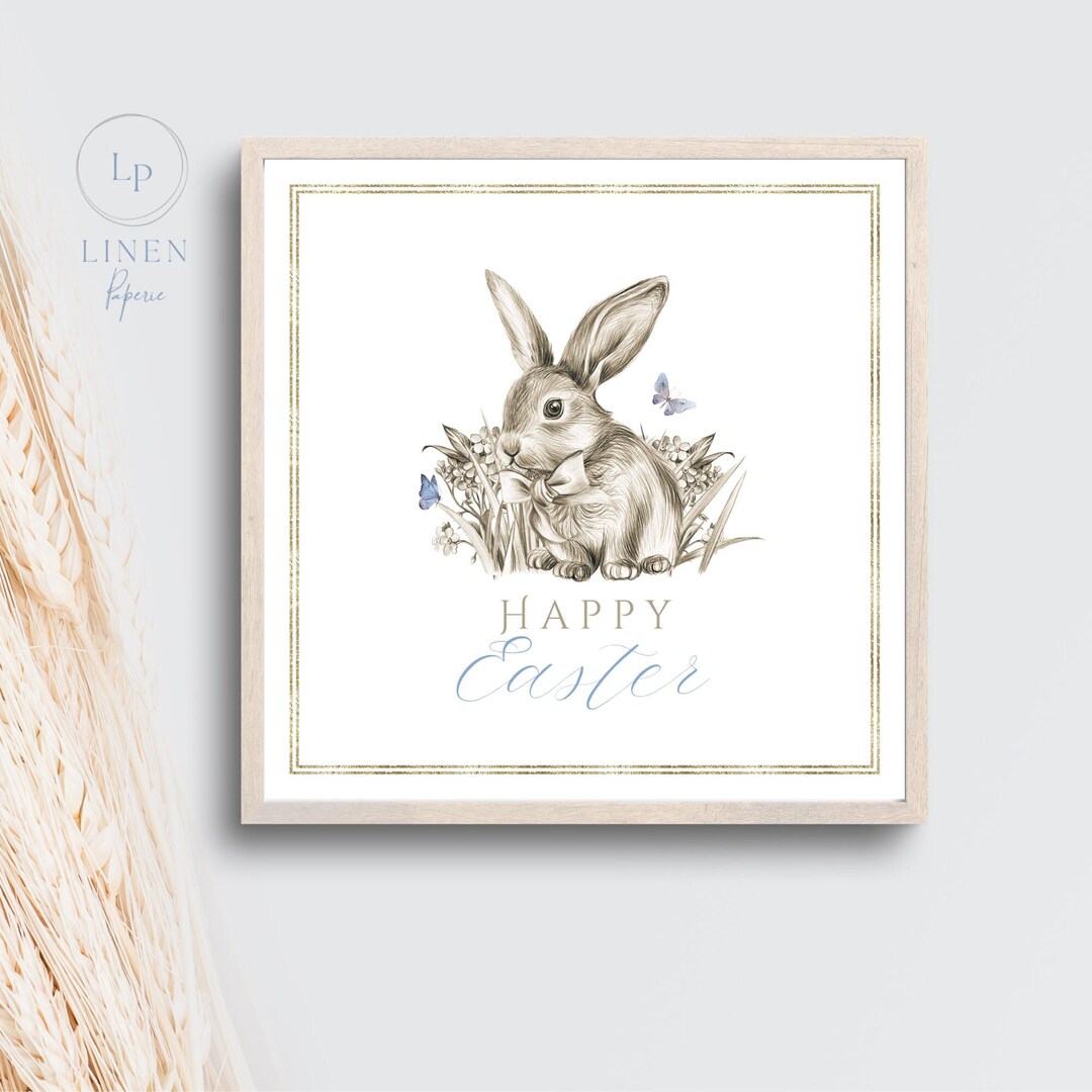 Easter Bunny Printable Wall Art Happy Easter Wall Art Minimalist Easter ...