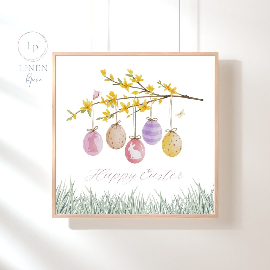 Easter Eggs Printable Wall Art Happy Easter Home Decor Minimalist ...
