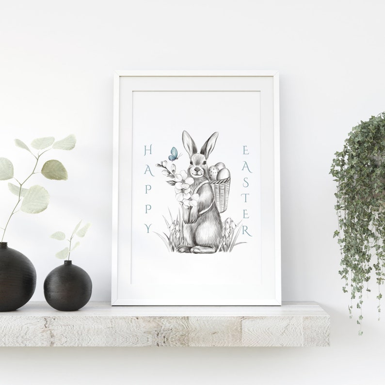 Easter Bunny Printable Wall Art Happy Easter Home Decor Minimalist ...