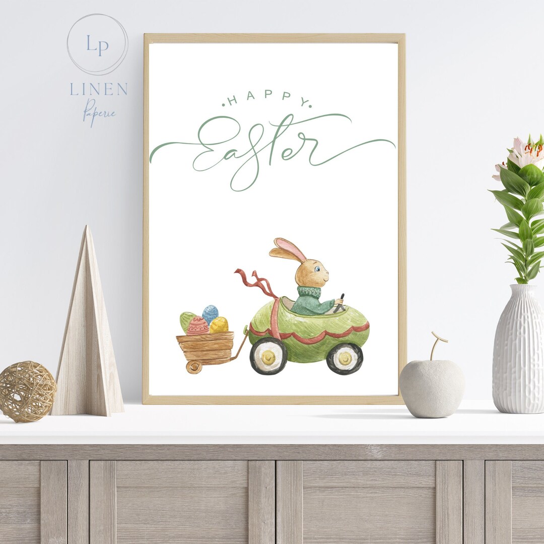Easter Bunny Wall Art Happy Easter Home Decor Watercolor Easter Art ...