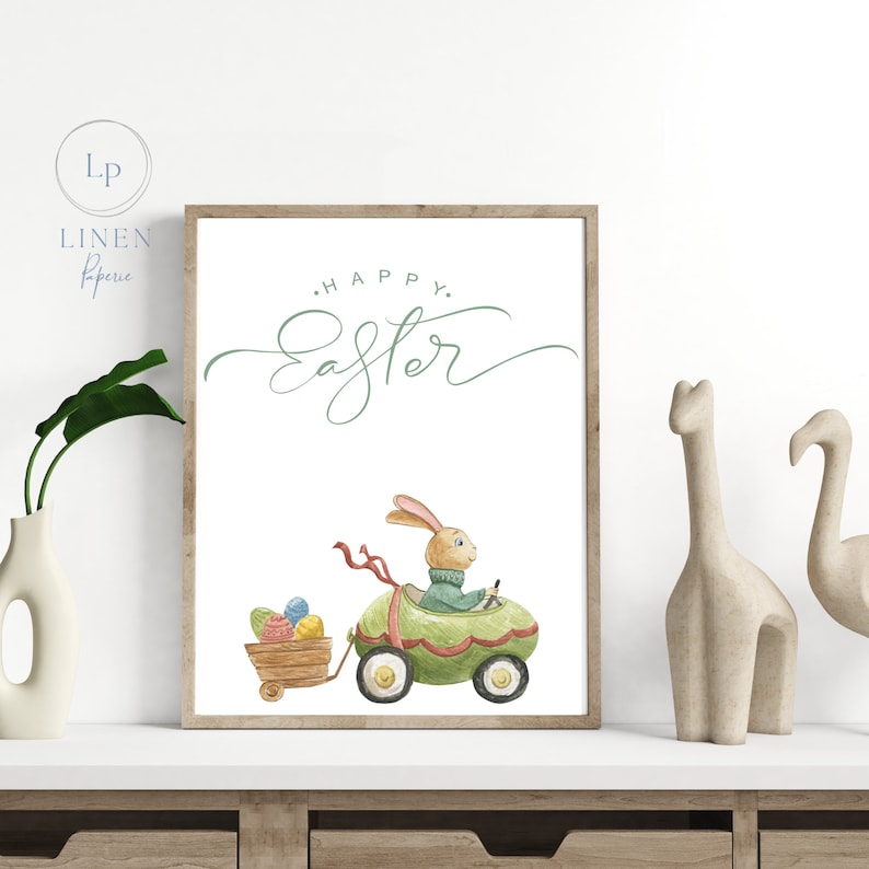 Easter Bunny Wall Art Happy Easter Home Decor Watercolor Easter Art ...