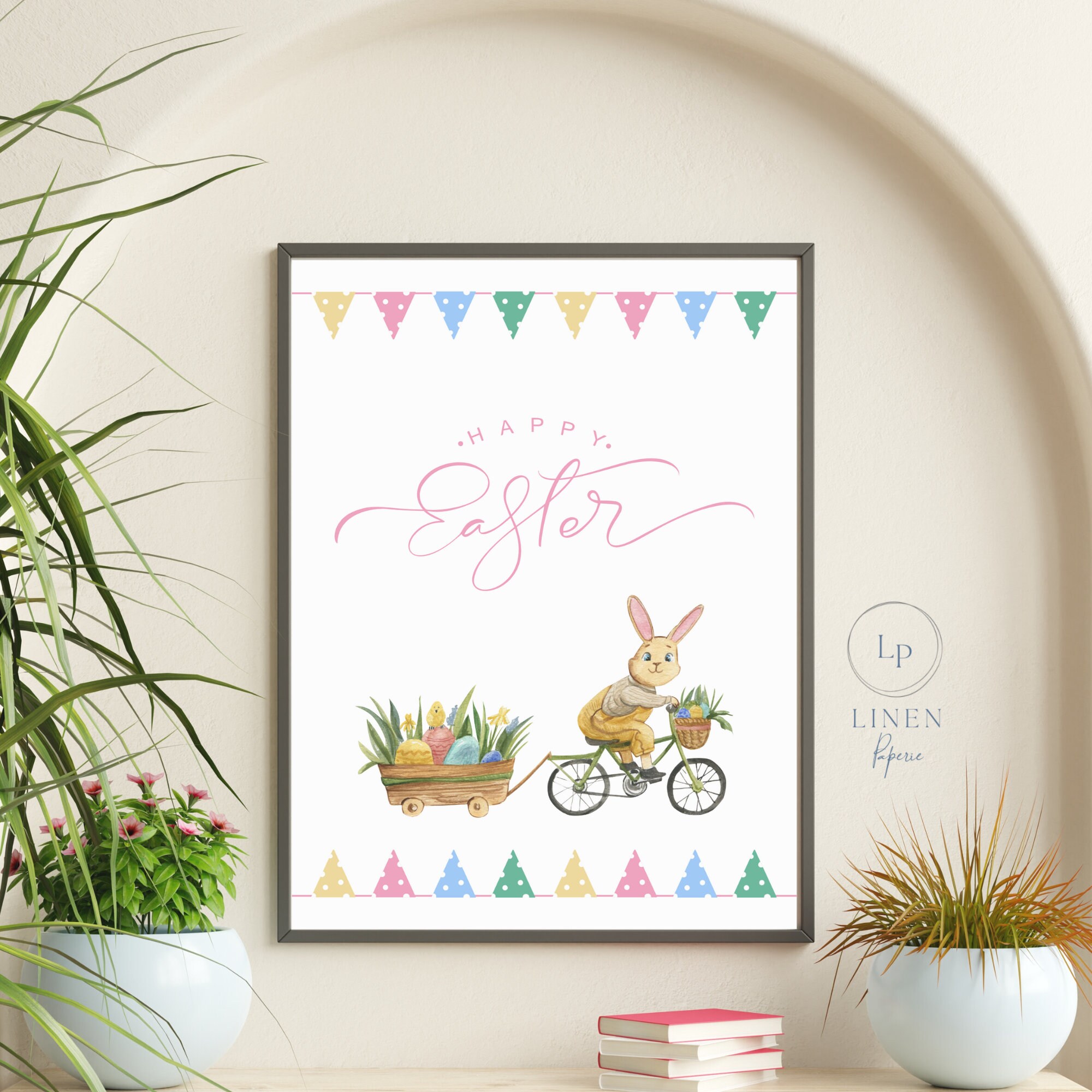 Easter Bunny Wall Art Happy Easter Home Decor Watercolor Easter Wall ...