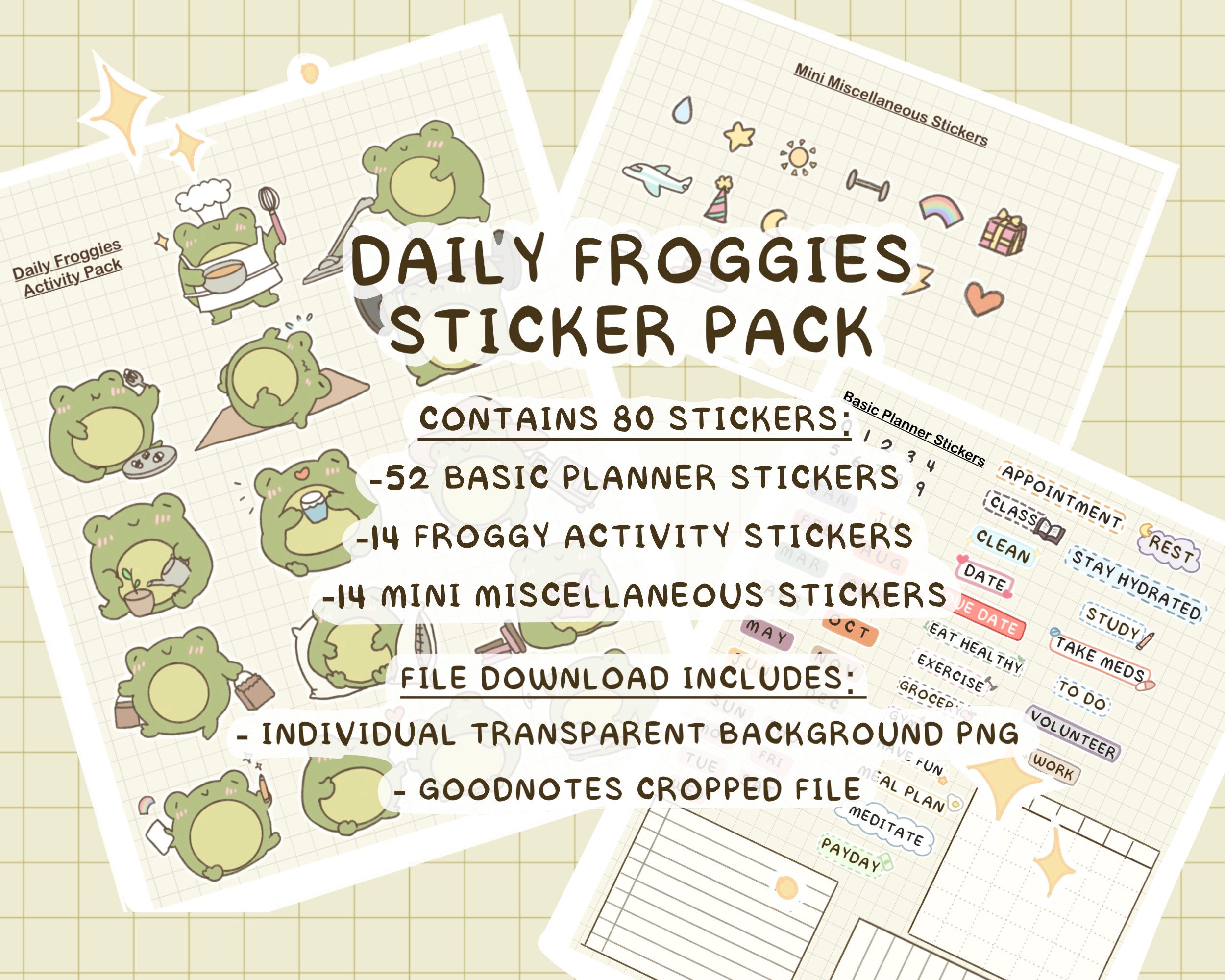 Cute Digital Froggy Sticker Pack for Planners Agendas - Etsy