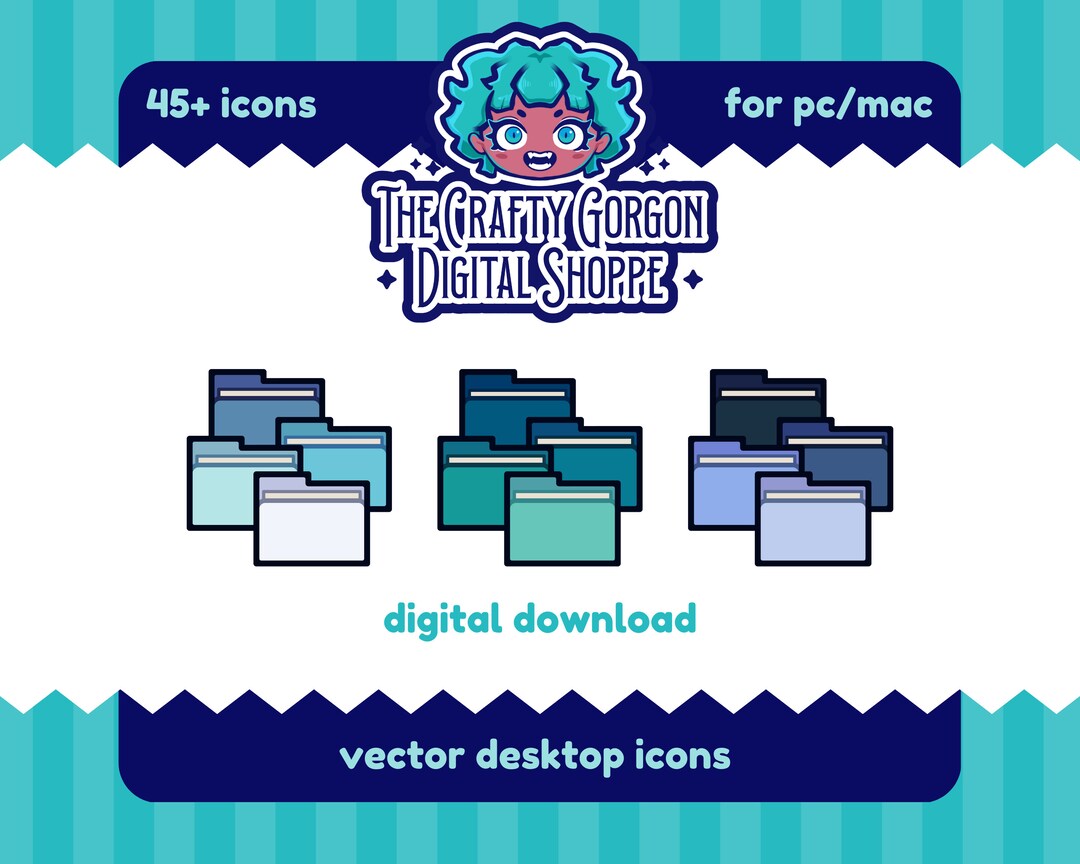 Cute & Colorful Blue Digital Desktop Icon Pack | Windows/pc and Mac ...