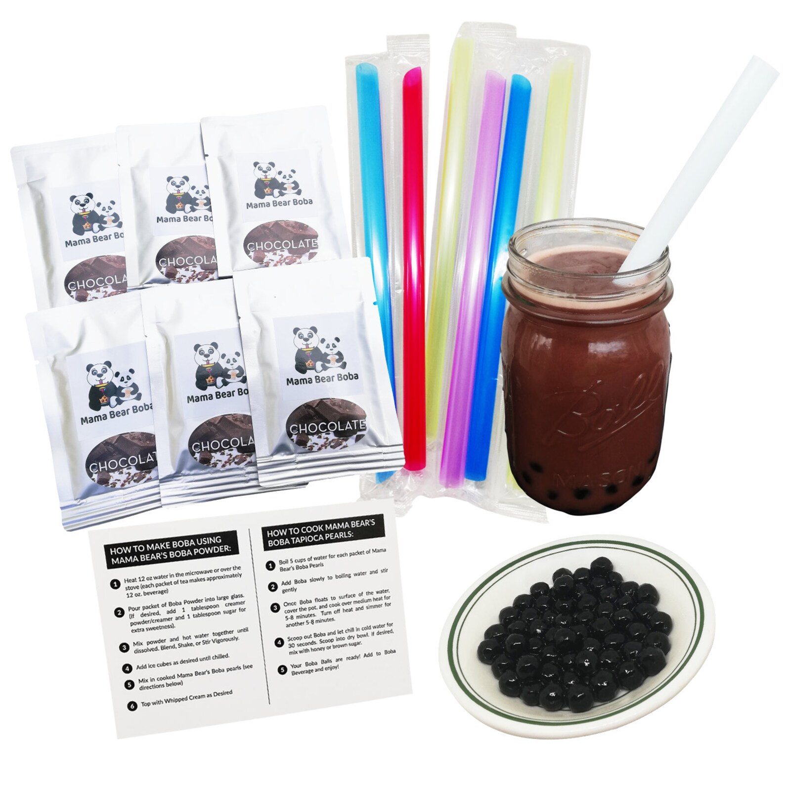 Instant Boba Kit CHOCOLATE Flavor Boba Bubble Tea Kit Make Your Own DIY ...