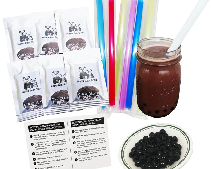 Instant Boba Kit CHOCOLATE Flavor Boba Bubble Tea Kit - Make Your Own ...