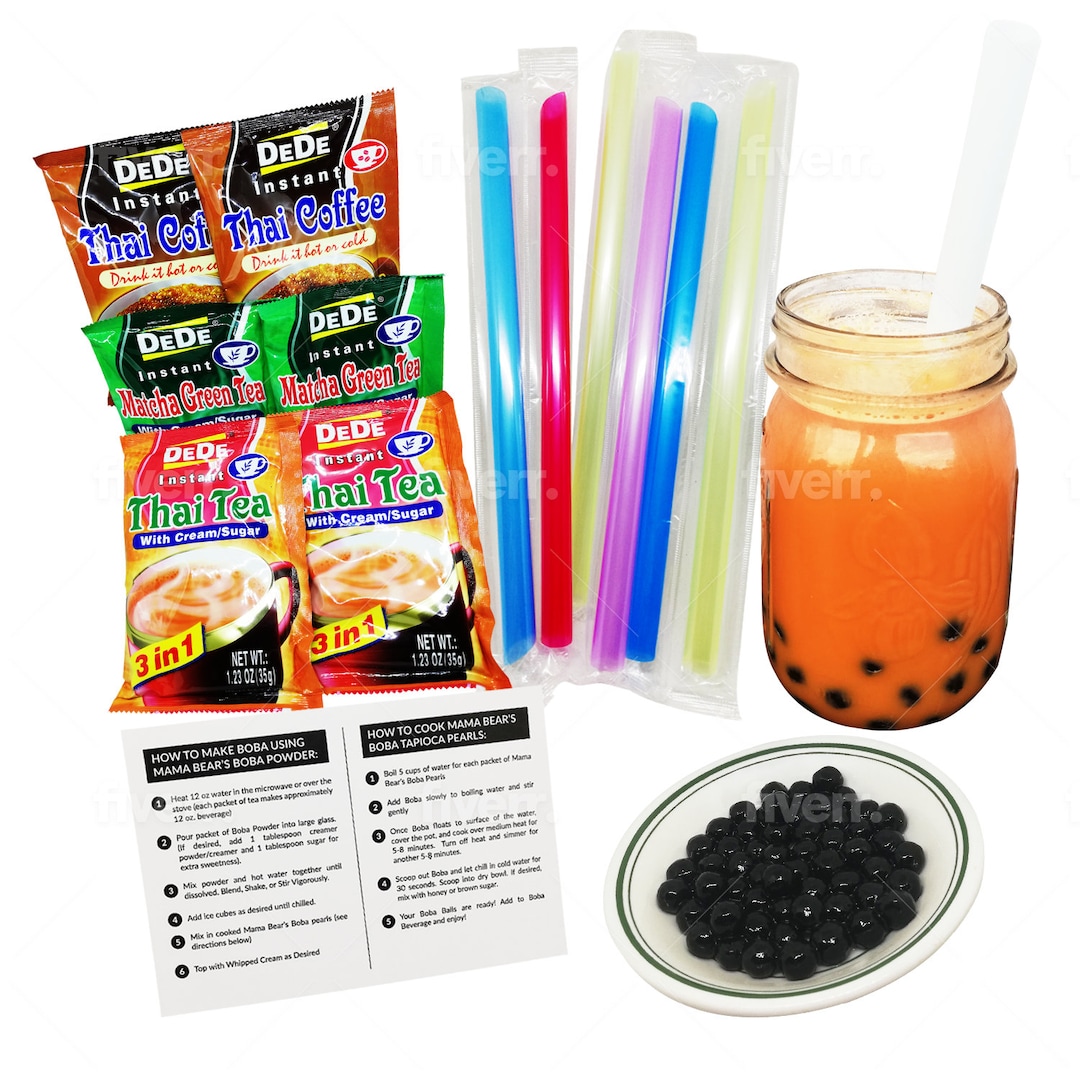Instant Boba Kit Thai Dede Tea SAMPLER Boba Bubble Tea Kit Make Your ...