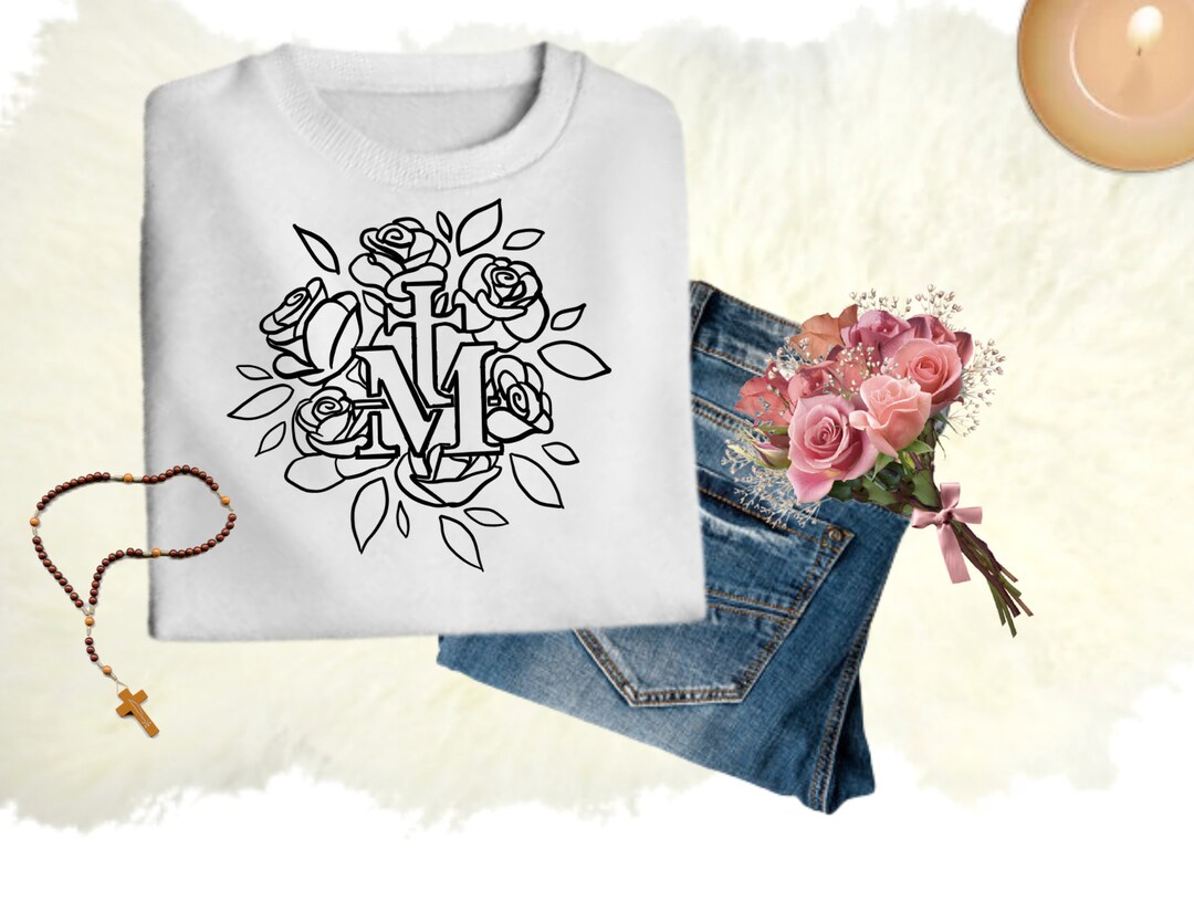 Marian Cross With Roses Pattern SVG, Christian Svg, Religious Svg ...