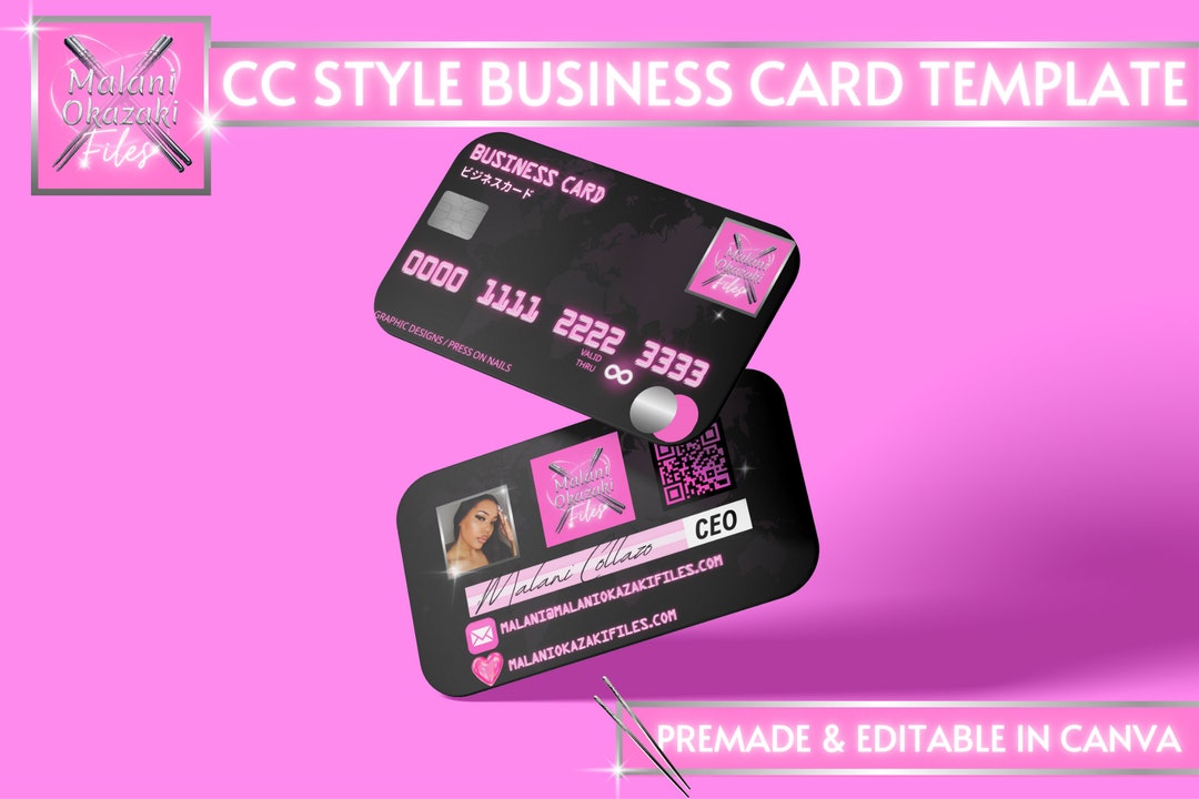 Credit Card Style Business Card With QR Code Pink Black Baddie Barb ...