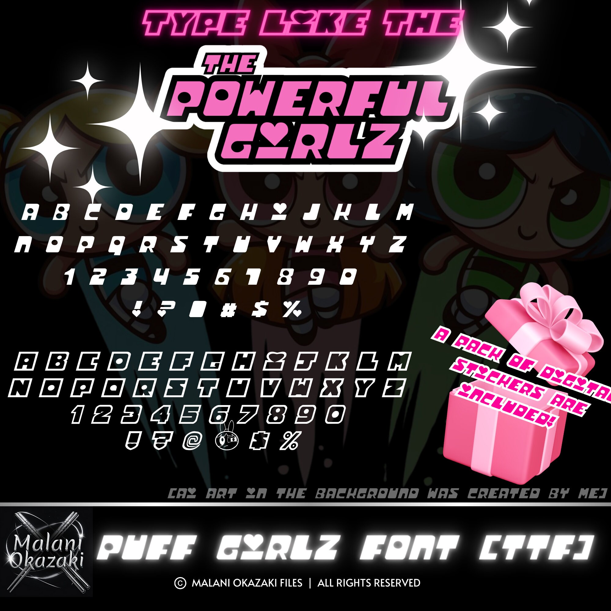 Puff Girl Font TTF Power Girls Logo Clipart Clip Art Retro Cricuit ...