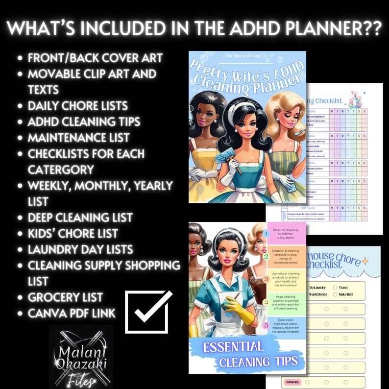 ADHD Cleaning Planner: Editable Chore Charts, Weekly Schedules (canva ...